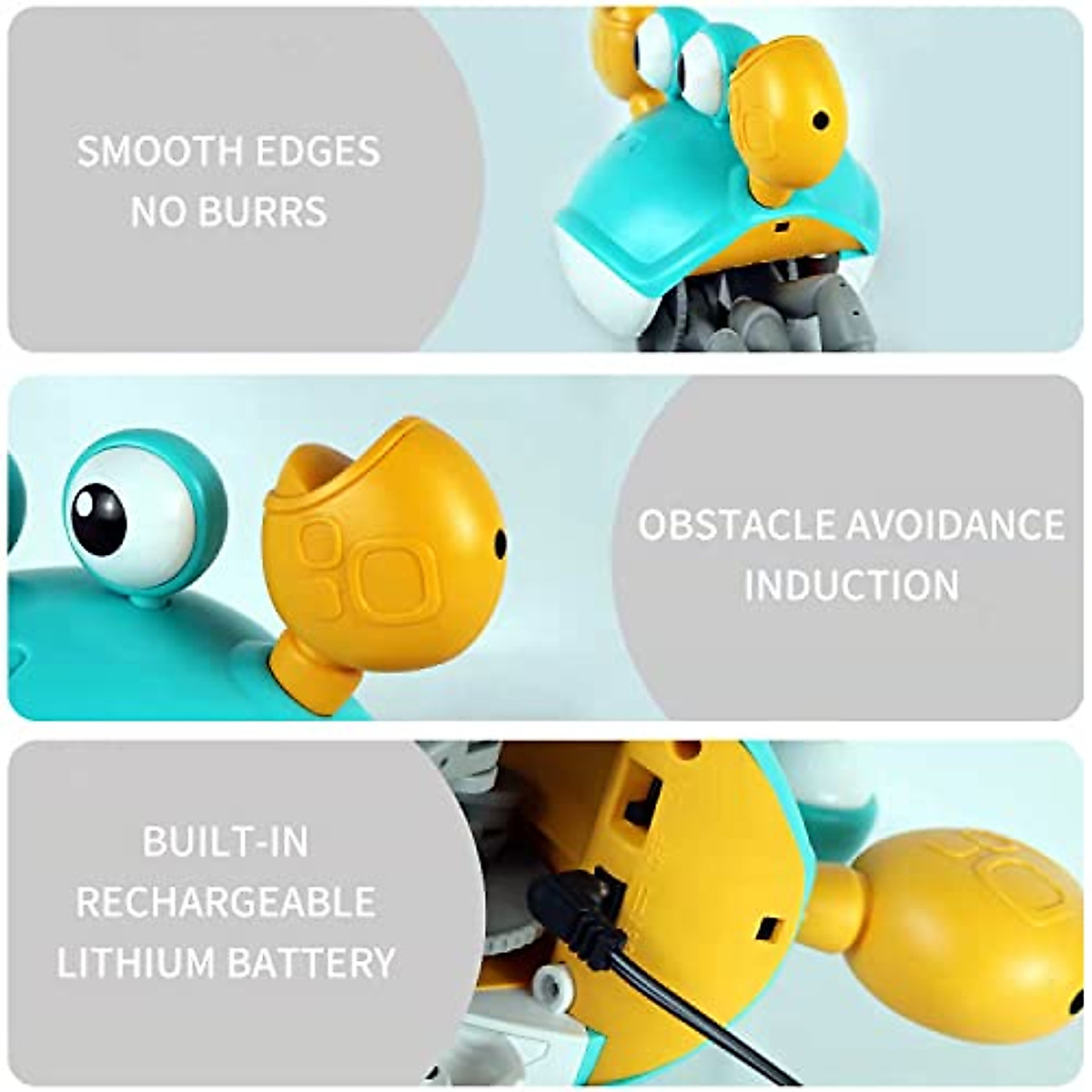 FEELGUY Crawling Crab Baby Toy with Music and LED Lights, Automatic Obstacle Avoidance, Interactive Learning and Entertainment Toy for Kids, Built-in Rechargeable Battery (Green)