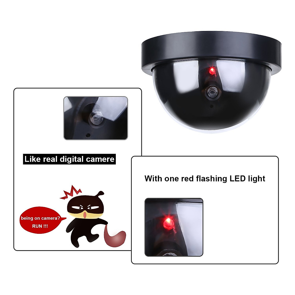 NONMON 4 Pack Dummy Fake Camera Security CCTV Dome Cameras with Flashing Red LED Light for Indoor Outdoor Home Business, Black