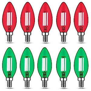 12 Pack Filament E12 Candelabra LED Christmas Light Bulbs 4W 40 Watt Equivalent E12 Candelabra Base Chandelier Bulbs Vintage Halloween Light Bulbs for Party Decoration, Porch, Christmas (Red, Green)