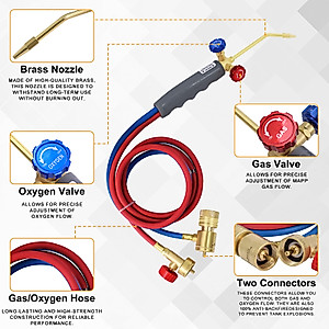 Brass Welding Torch Compatible with MAPP and Oxygen - Soldering, Welding, Heating, Plumbing Micro Mini Propane Torch with Brazing, Sparker, and Protection Glass