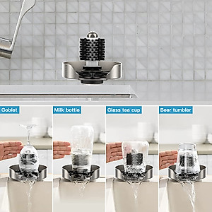 Automatic Glass Rinser - Powerful Cup Washer for Kitchen Sink, Stainless Steel Baby Bottle Cleaner Sinks Attachment,Cup Washer for Sink with Brush