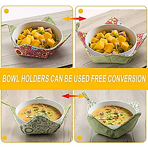 Mepple Microwave Bowl Cozy, Hot Soup Bowl Holders, Multipurpose Potholders for Hot & Cold Foods, Bowl-shaped Containers, Essential Kitchen Utensils Gadgets, Set of 2, Red and Green
