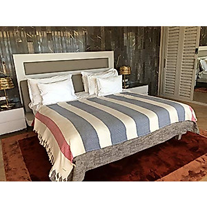 Bersuse 100% Cotton Aspendos XL Throw Blanket Turkish Towel - 60x90 Inches, Dark Blue-Red