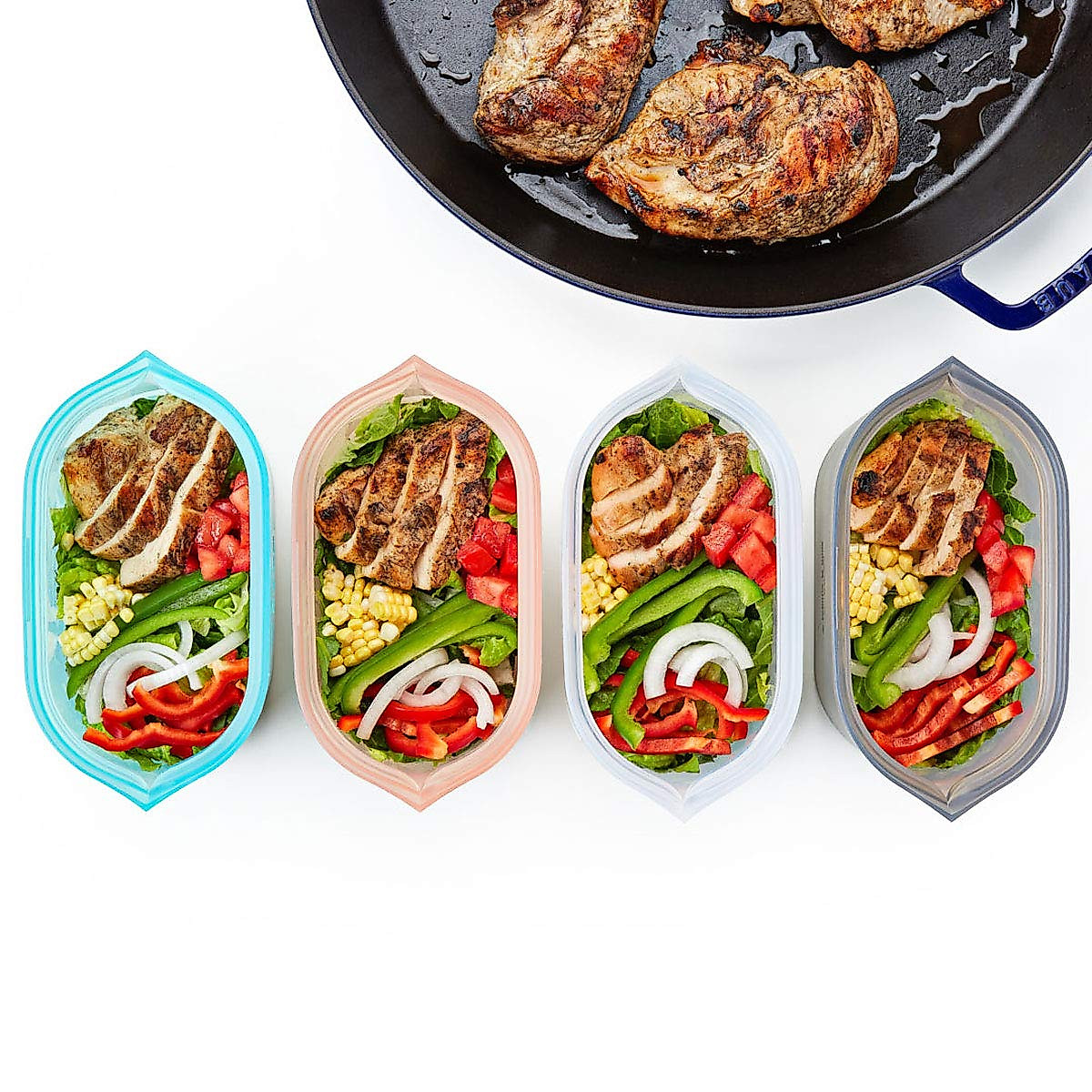 Zip Top Reusable Food Storage Bags | Full Set of 8 [Peach] | Silicone Meal Prep Container | Microwave, Dishwasher and Freezer Safe | Made in the USA