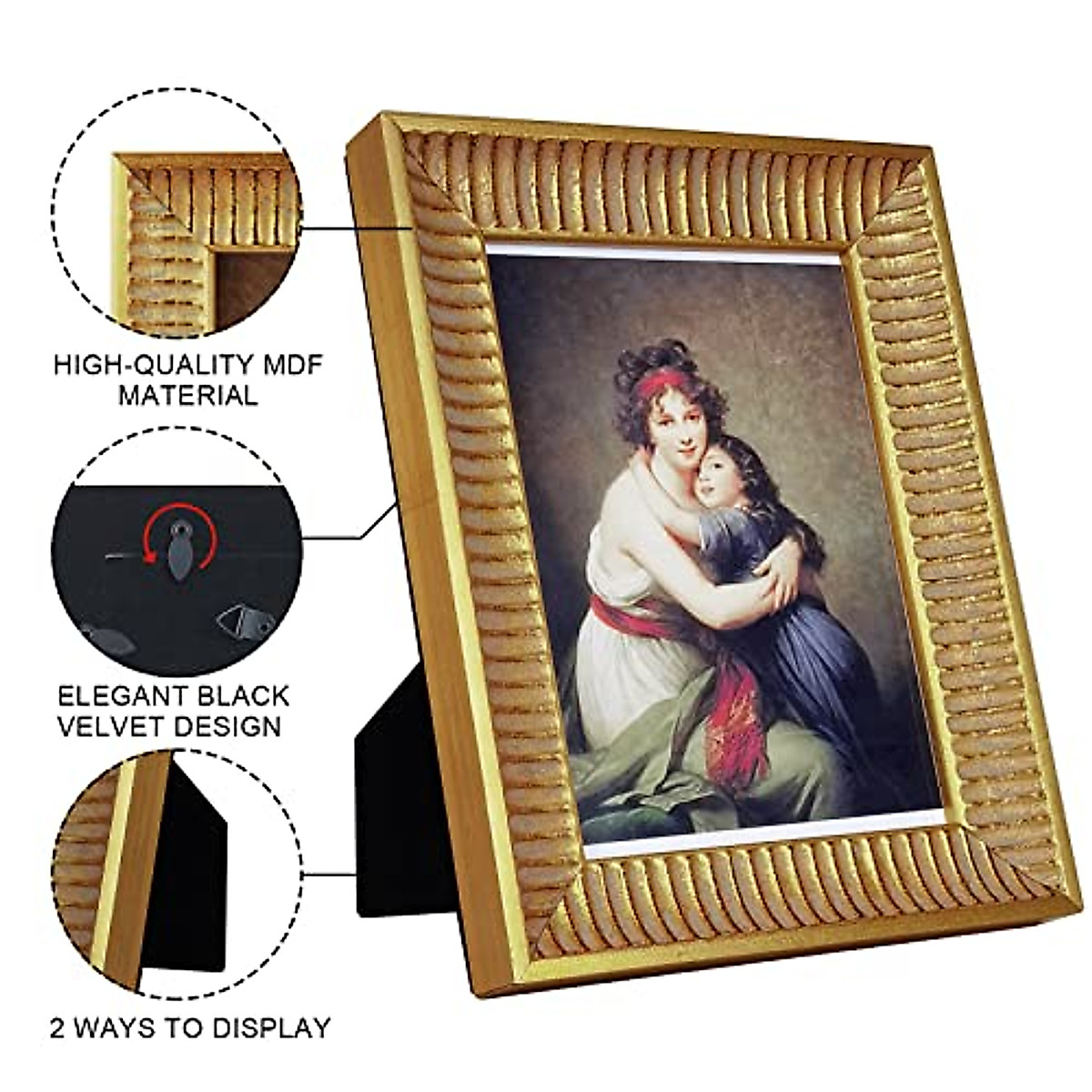XUANLUO 5x7 Inch Picture Frames Vintage Baroque Style Gold Photo Frame with HD Glass Front Antiqued Wall Mount or Tabletop Display