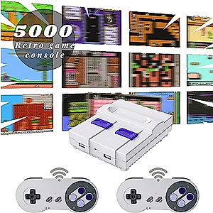 Super Classic Retro Game Console,HDMI Video Game System Built in 5000 Classic Games,Dual Game Controllers Wireless & Plug and Play.