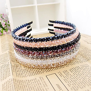 Ruihfas 6Pcs Bling Bling Double Rows Crystal Rhinestone Headband for Women Girls Thin Hair Hoop Fashion