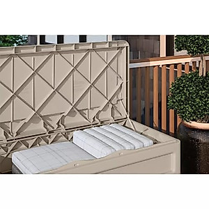 73 Gallon Waterproof Resin Deck Box, Indoor Outdoor Portable Wheeled Storage Bench Storage Container Box with Seat, Storage for Patio Furniture, Outdoor Cushions, Garden Tools and Pool Supplies, Tan