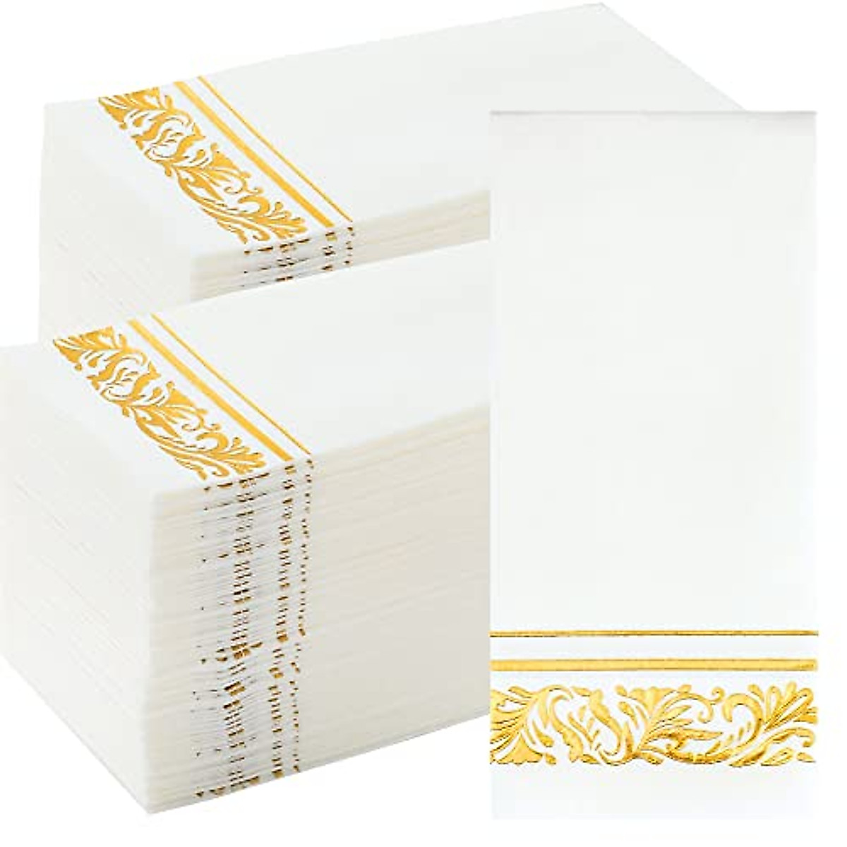 White and Gold Napkins Disposable Decorative - 100 PK - Linen Feel Paper Guest Towels Disposable Bathroom Fancy Wedding Napkins White Dinner Napkins Party Napkins Cloth Like