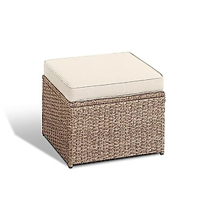 LEISU Outdoor Patio Furniture Sets 3 Pieces Wicker Rattan Outdoor Sectional Sofa Conversation Set for Garden Balcony Backyard Porch (Grey-Ottoman*2+Coffee Table)