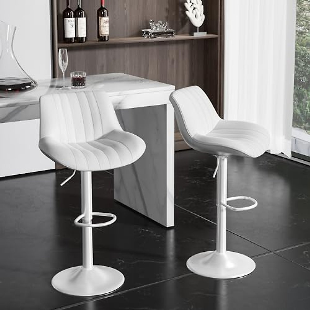 Nalupatio Bar Stools Set of 2, Adjustable Modern Swivel Bar Stools with Backs, Counter Height Performance Fabric Island Chairs for Home Kitchen, White