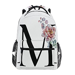 TropicalLife Letter M with Flower Backpacks Bookbag Shoulder Backpack Hiking Travel Daypack Casual Bags