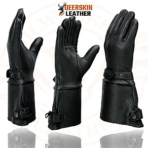Milwaukee Leather Men's Gauntlet Motorcycle Hand Gloves- Deerskin Long Cuff with Snap Closure Thermal Lined-SH857 - Large