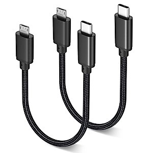 Eversame USB C to Micro USB Cable 1FT, Nylon Braided Short Type C to Micro USB Cord Compatible with Samsung Galaxy S7 S6, J7, J3, LG, HTC, PS4, Kindle, Android Phone(Black, 1FT)