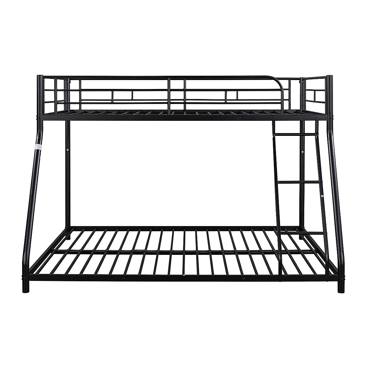 HBRR Twin Over Full Metal Bunk Beds with Ladders & Full Length Guardrail, Low Bunkbeds for Kids, Teens & Adults, Heavy Duty Metal Slats, No Box Spring Needed, Black
