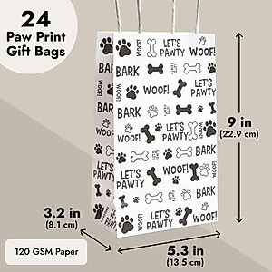 BLUE PANDA Dog Gift Bags with Handles, Lets Pawty, Woof, Bark (13.2 In, 24 Pack)