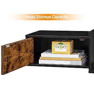 HOOBRO Floating TV Stand with Power Outlet 55", Modern Wall Mounted Media Console Shelf Cabinet for Under TV Storage, Entertainment Center, Living Room, Bedroom, Rustic Brown and Black BF11DS01