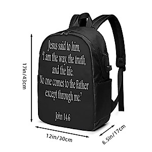 Jesus The Way Truth Life John 146 Christian Bible 17 in Laptop Backpack with USB Charging&Headphone Port Travel Business Bag