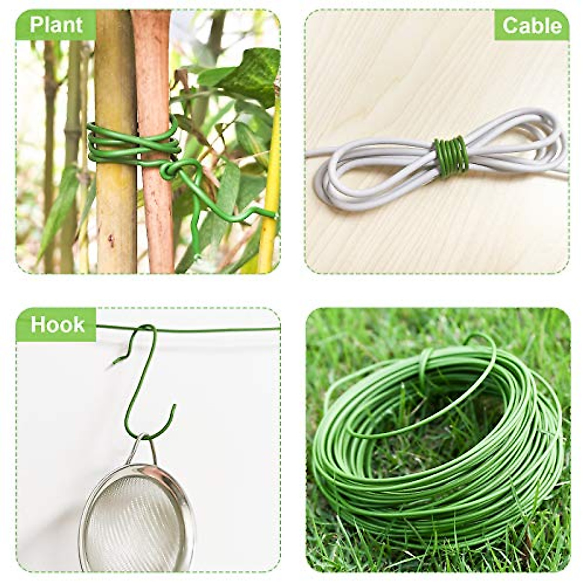Plant Ties 65.6 Feet, All-Purpose Garden Wire Ties, Plant Wire, Soft Twist, Green Coated Twist Plant Ties, Green Plant Ties, Plant Twist Ties for Plant Support, Home & Office