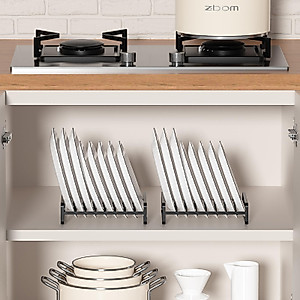 Hikinlichi 2 Pack Plate Holders Organizers 8 Slots Upright Cabinet Dish Drying Racks Metal Plate Dish Organizers Racks Stands for Countertop and Cupboard Black