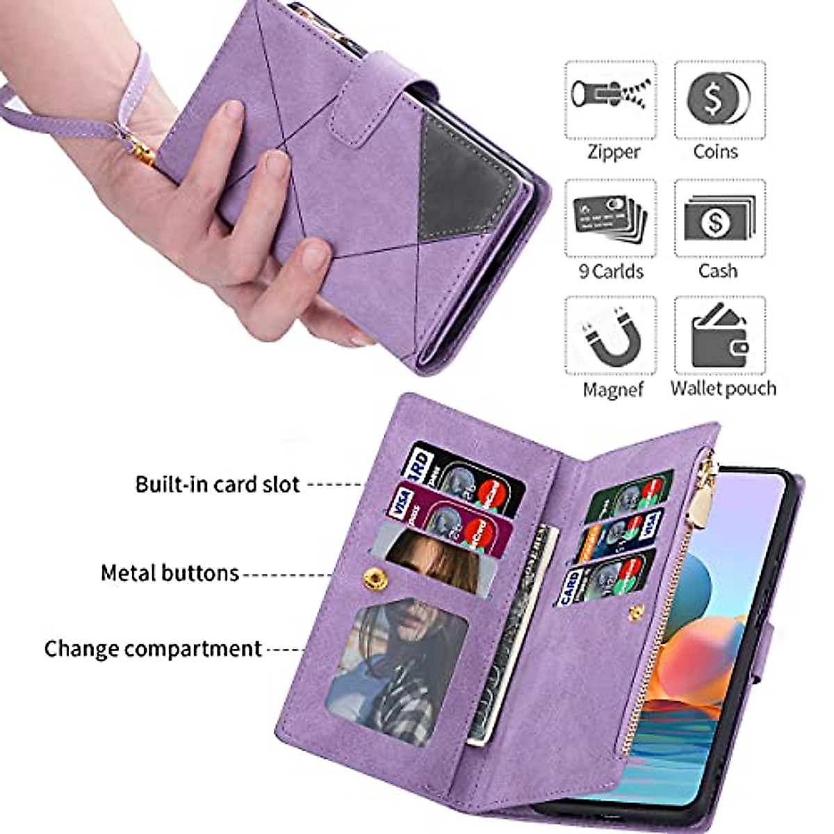 Phone Case for Samsung Galaxy S20 FE 5G 6.5 inch Wallet Cover With Screen Protector Flip Zipper Credit Card Holder Cell Accessories S 20 EF UW S20FE5G S20FE 20S S2O Fan Edition 4G G5 Women Men Purple