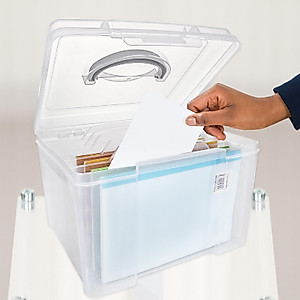 ABuff Greeting Card Storage and Organizer Box with 6 Adjustable Dividers, Clear Plastic Photo Storage Box Card Organizer Box for Photos, Scrapbook, Stickers, Envelopes