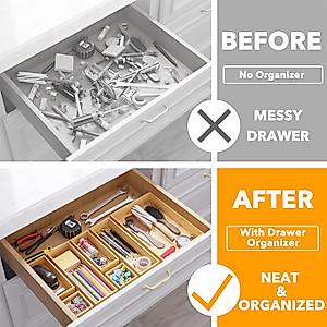 SpaceAid 7-Piece Bamboo Drawer Organizer Storage Boxes Set, Wood Tray Junk Drawer Organizers Multi-Use Divider Bins for Kitchen, Bathroom, Office Desk and Makeup Organization (7 Pack, Natural)