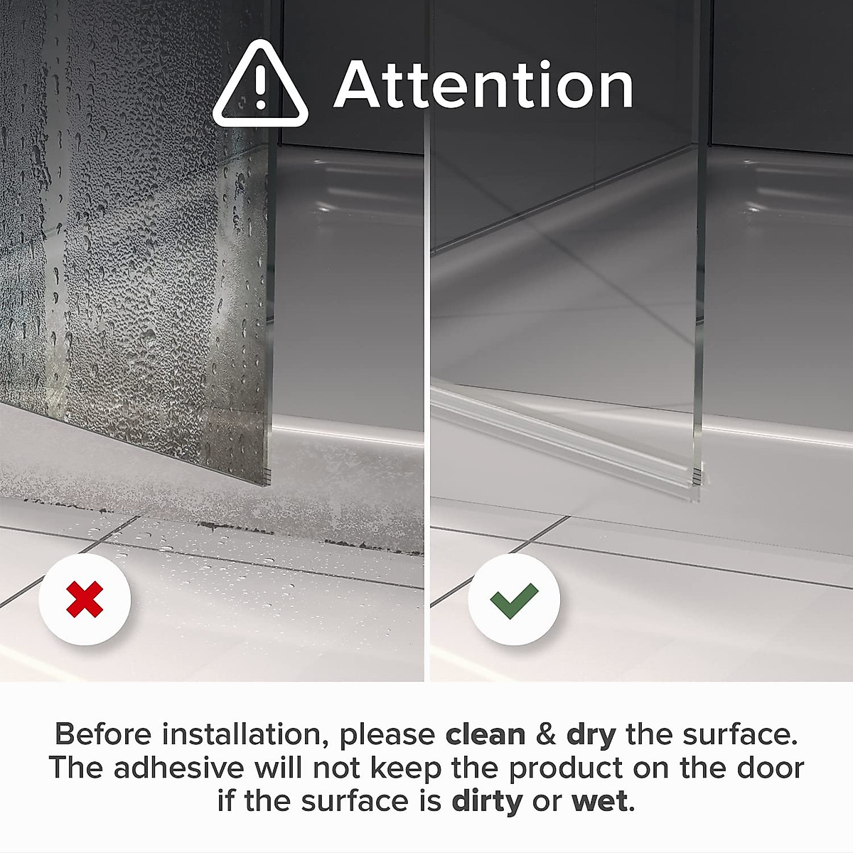 Frameless Shower Door Bottom Seal X-Protector - 40" Shower Door Seal For All Door Thicknesses - Self-Adhesive Shower Door Sweep - Premium Door Bottom Seal Strip - Silicone Glass Shower Door Seal Strip