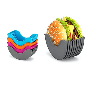 YFEIQI Contact-Free Burger Holder Clip, Retractable-Reusable-Washable Food Grade Silicone Hamburger/Sandwich Clip, Burger Holder Box