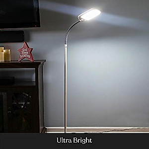 Brightech Litespan Slim LED Lamp, Modern Floor Reading Lamp Over Chair for Living Rooms & Offices, Tall Lamp with Adjustable Gooseneck, Crafts Work Light, Dimmable Standing Lamp for Bedroom - White