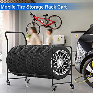 Rolling Tire Rack Adjustable,Metal Tire Storage and Transport Trailer,Heavy Duty Tire Holder,Mobile Tire Storage Shelf Cart with 4 Wheel,Garage/Workshops/Repair Shop Tire Stand Spare Tire Carrier