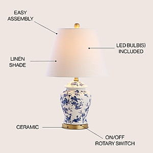 JONATHAN Y JYL3005A Penelope 22" Chinoiserie LED Table Classic Cottage Bedside Desk Nightstand Lamp for Bedroom Living Room Office College Bookcase LED Bulb Included, Blue/White