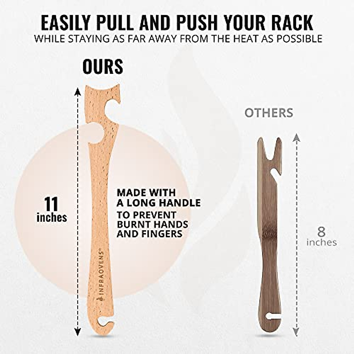 Wooden Oven Rack Puller Stick, Push Pull Tool with Longer Handle Ideal for Kitchen Oven, Toaster Oven, Air Fryer, Convection Oven and Small Kitchen Appliances by INFRAOVENS