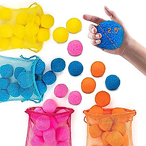 beetoy Sponge Balls for Water Fights 48 Reusable Water Balloons Water Balls Highly Absorbent Cotton Water Sponges Fight with Mesh Bag Water Toys for Pool Parties Trampoline Sprinklers and Summer Fun