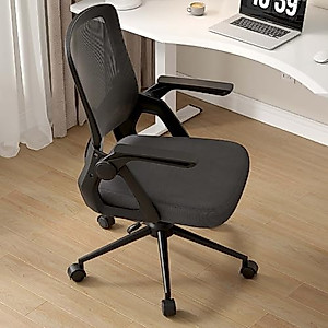 naspaluro Office Computer Desk Chair Ergonomic Mesh Flip-Up Arms Comfy Chair with Mid Back Cushion Lumbar Support Adjustable Height Tilt Swivel Chair for Home Bedroom Study Working, Black
