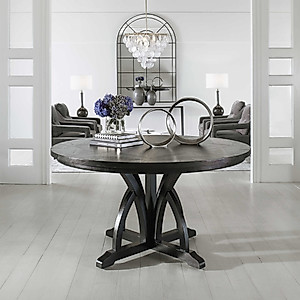 MY SWANKY HOME Elegant Black Wood Diamond Arch Round Dining Table | 4 6 Seat Entry Classic