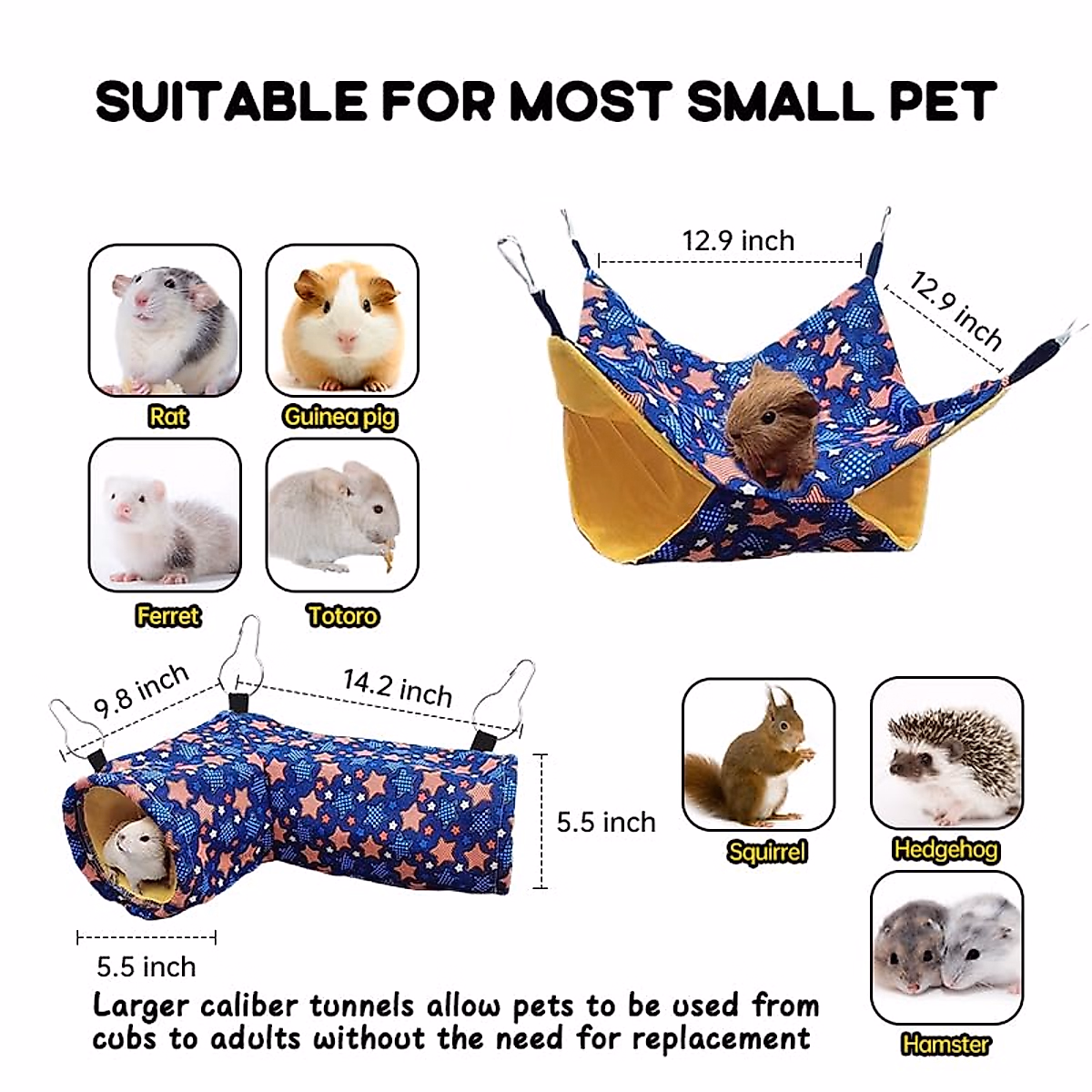 EAEDMY Guinea Pig Rat Tunnel Ferret Hammock, Small Animal Corner Tunnel & Tubes & Bed for Hedgehog Piggy Chinchilla Hideout Toys and Cage Accessories (1. Tunnel)