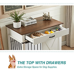 EDYO LIVING 38" Large Dog Crate Furniture with Sliding Barn Door, Wooden Dog Kennel with Drawer for Storage, Water Resistant Indoor Furniture Style Dog Crate for Small/Medium/Large Dog, White