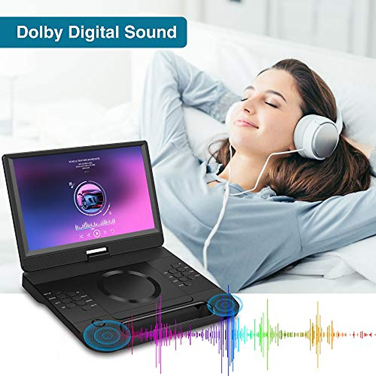 FANGOR 13.3 Inch Portable Bluray Player with 12" HD Swivel Screen, 5 Hours Rechargeable Battery and Remote Control, HDMI Out/AV in, Multi-Media Player, USB/SD Card, Last Memory