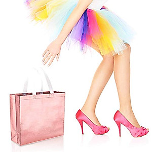 Whaline Set of 12 Reusable Rose Gold Gift Bags Glossy Glitter Tote Bag with Handles Large Size Stylish Party Holidays Favor Bags for Wedding Birthday Party Valentines Mother's Day Christmas