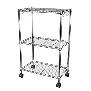 Storage Shelves, 3 Tier Shelf Adjustable Wire Shelving Unit, Sturdy Steel Metal Shelves Heavy Duty Shelving Rolling Cart with Casters for Garage, Kitchen, Living Room, Bathroom, 23.6L X 13.8W X 35.4H