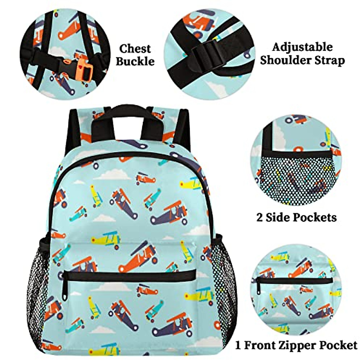 Cartoon Airplane Kids Backpack for Boys Cute Cool Toy Airplane Mini Toddler Backpacks Back to School Bookbag for Nursery Daycare Preschool Kindergarten 12 inch