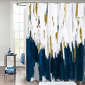 MitoVilla Blue Shower Curtain, Graffiti Ombre Fabric Shower Curtains for Modern Abstract Bathroom Decor, Brush Strokes Oil Painting Design, Watercolor, Navy Blue, 72 x 72