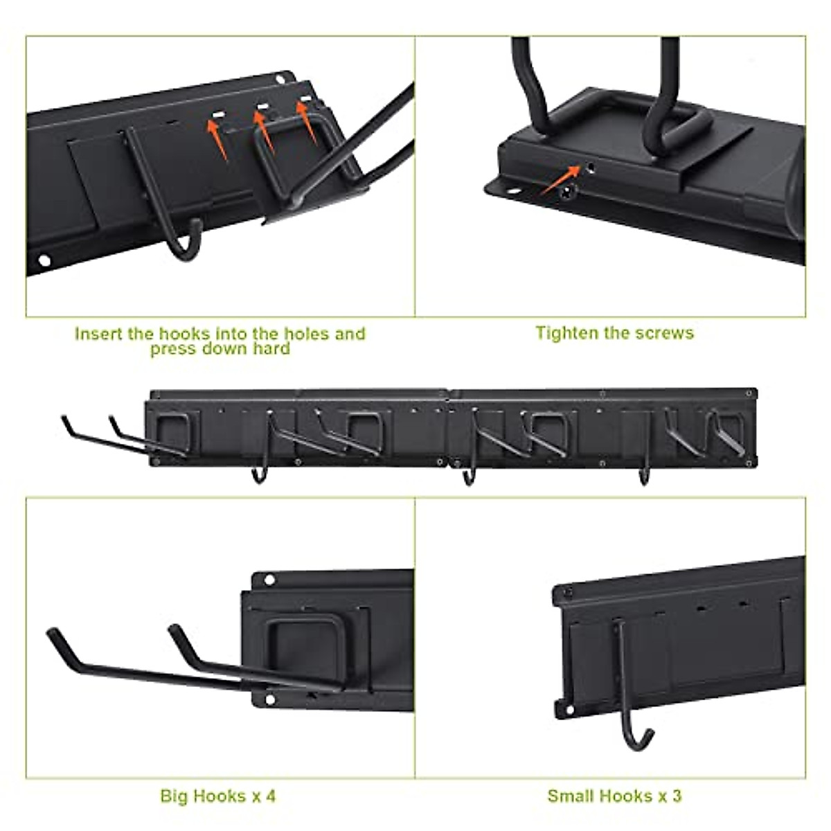 Garage Tool Storage Rack, Heavy Duty Garden Tool Holder Organizer Steel Hooks Wall Mounted Mop & Broom Storage Tool Rack with 7 Hooks Holds Garden Yard Tools,Christmas Gift for Men Dad