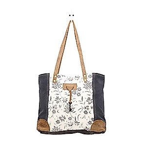 Myra Bag Abstract Key Upcycled Canvas & Cowhide Tote Bag S-1456