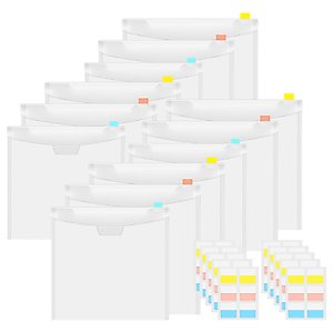 Cldamecy 12 Pieces Transparent Scrapbook Organizer Envelopes Storage Pockets Sleeves for Storing 12 x 12 inch Paper,Cardstock,Vinyl Scraps with 60 pcs Label Stickers
