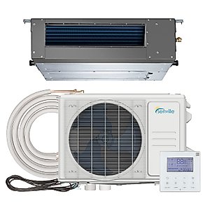 Senville 18,000 BTU Ducted Mini Split AC/Heating System, Concealed Duct, Built-in Water Pump, Wall Thermostat, 16 Ft. Installation Kit