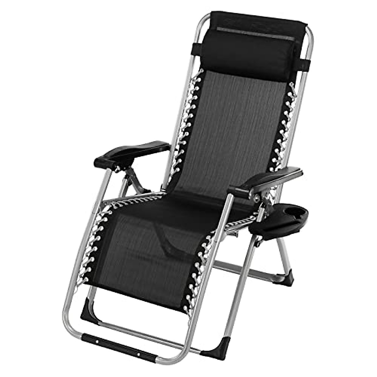 Folding Zero Gravity Outdoor Recliner Patio Lounge Chair,Infinity Zero Gravity Chair with Pad, Patio Chairs with Pillow and Utility Tray Adjustable Folding Recliner for Deck,Patio,Beach,Yard,Grey