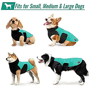 ALAGIRLS Reversible Dog Coat for Cold Weather, Winter Waterproof Dog Vest Jacket, Thick Padded Warm Dog Coat Pet Apparel Outfits with Harness Hole, Turquoise XL
