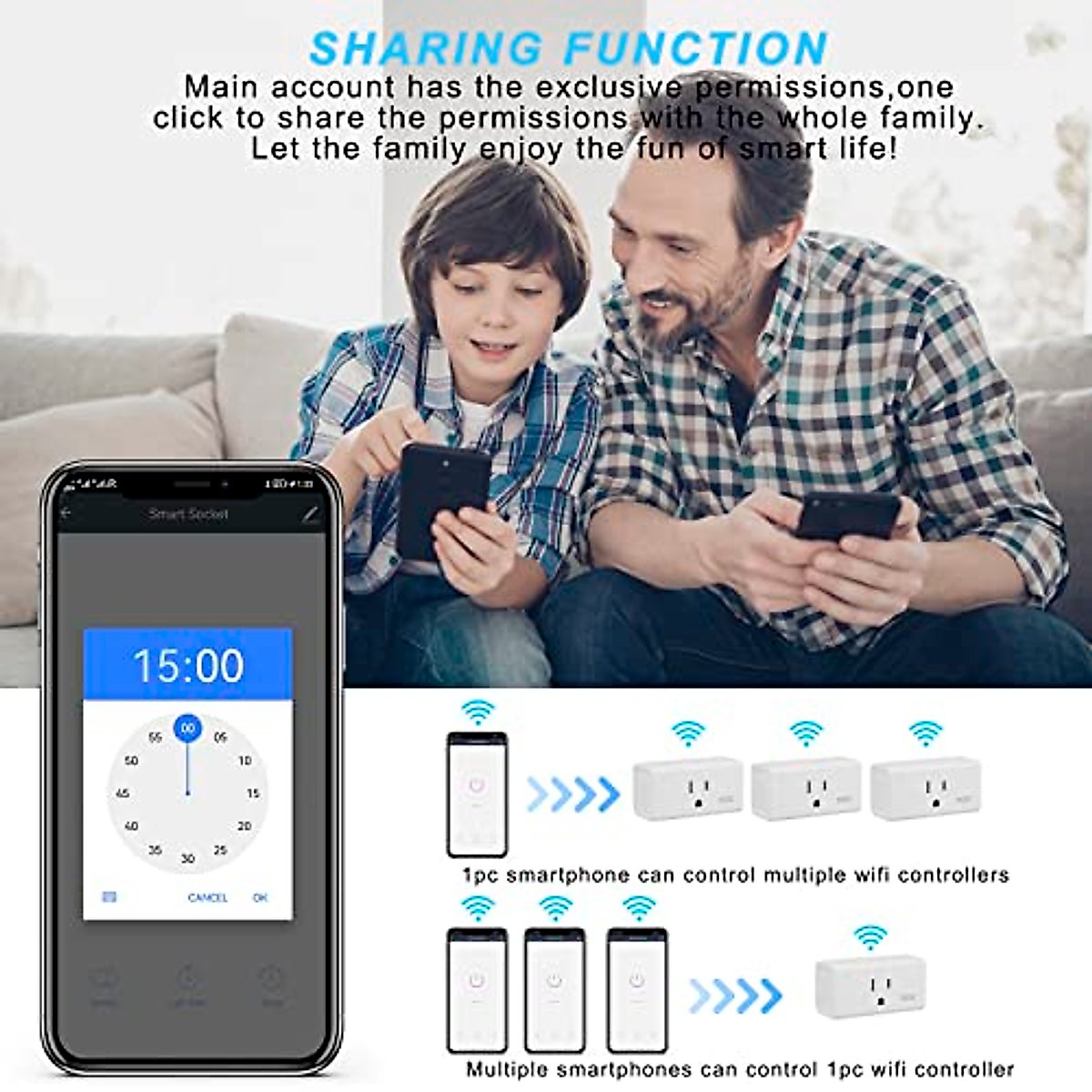 Smart Plug, WGGE WiFi Smart Plug Outlet Compatible with Alexa or Google Assistant, APP Remote Control Anywhere, Timer Function, No Hub Required, 2.4 Ghz Network Only (White / 2 Pieces)